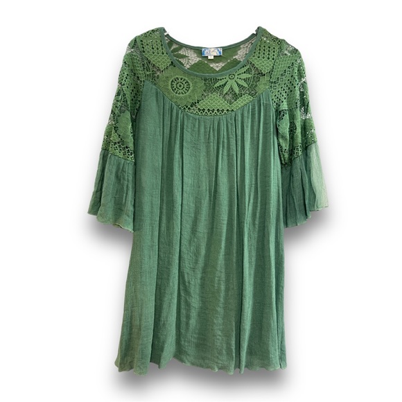 J Gee | Dresses | J Gee Forest Green Boho Bell Sleeve Scoop Neck Dress ...